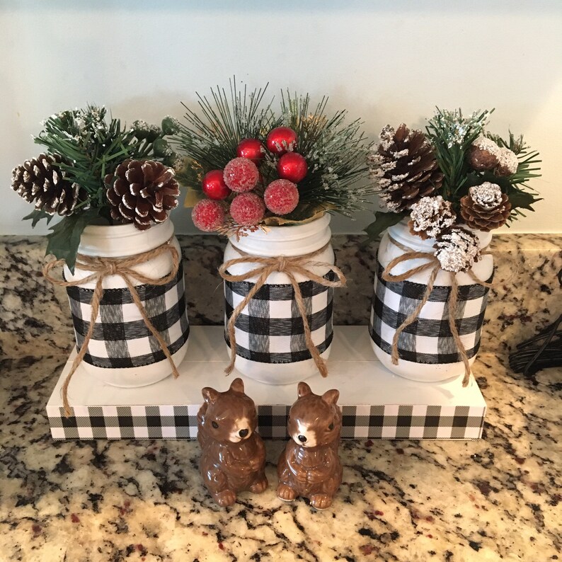 Set of 3 Buffalo Checks Jars Farmhouse Vases | Etsy