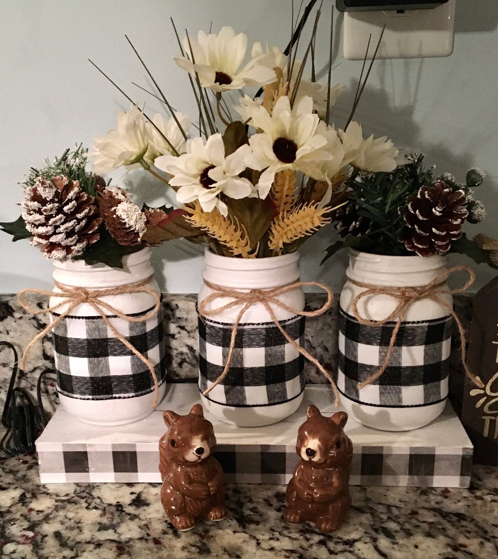 Set of 3 Buffalo Checks Jars Farmhouse Vases | Etsy