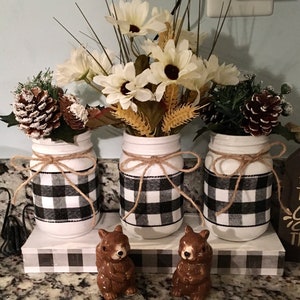 Set of 3 Buffalo Checks Jars Farmhouse Vases - Etsy