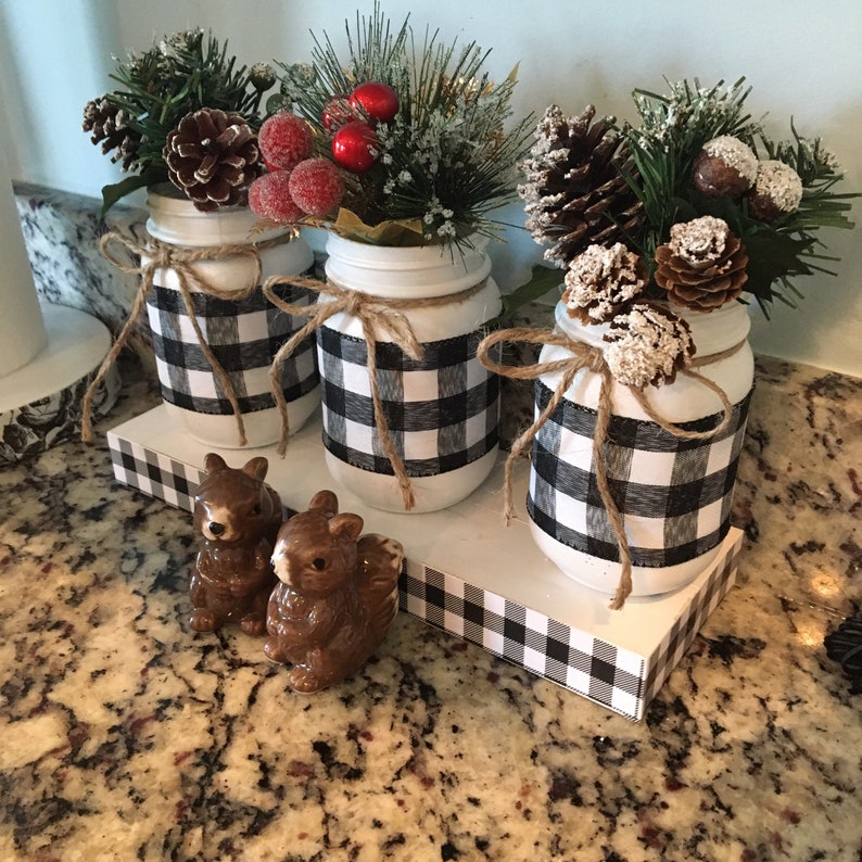 Set of 3 Buffalo Checks Jars Farmhouse Vases | Etsy