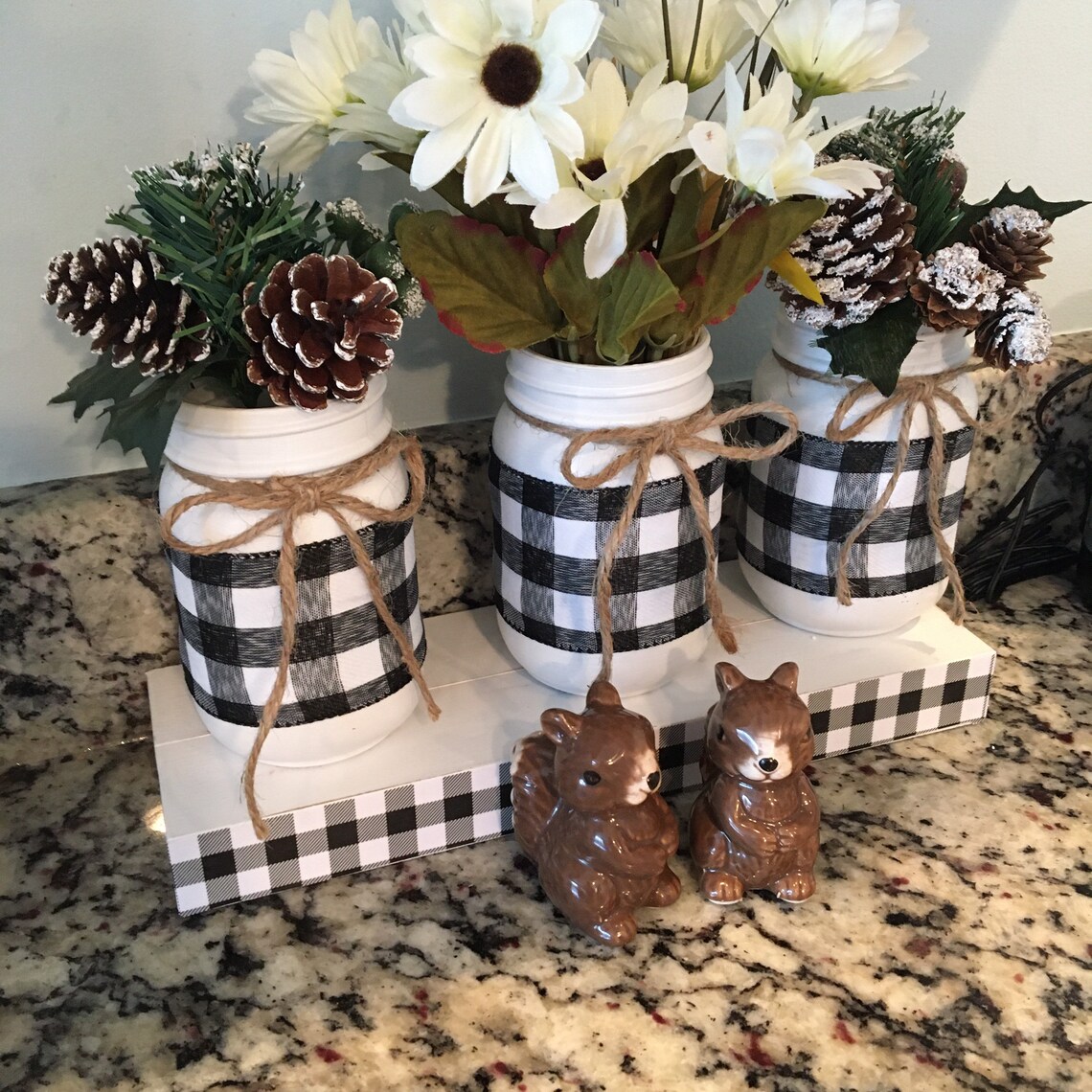 Set of 3 Buffalo Checks Jars Farmhouse Vases | Etsy
