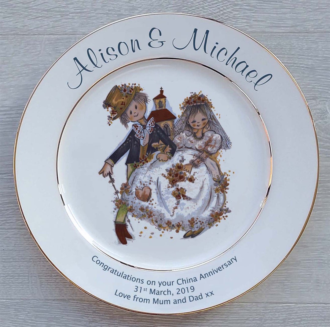 Personalised Wedding Anniversary Gift - Fine Bone China Plate - 2 Sizes ...