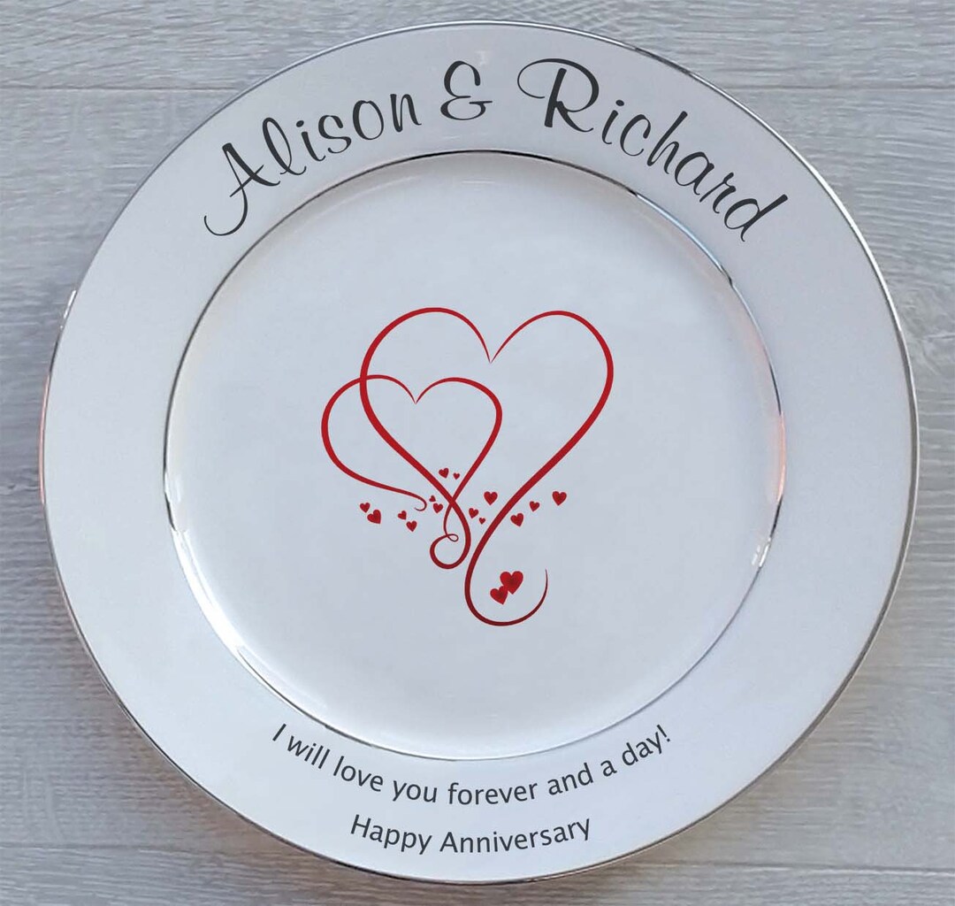 Personalised Fine Bone China Plate - 2 Sizes - Hearts Design for Any ...