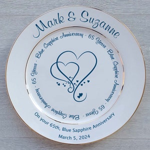 Personalised Blue Sapphire Wedding (65th Anniversary) Gift - Bone China - 2 Sizes - 3 Designs ...