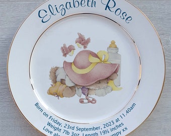 Personalised Baby Birth or Christening Gift Fine Bone China Plate Blue ...
