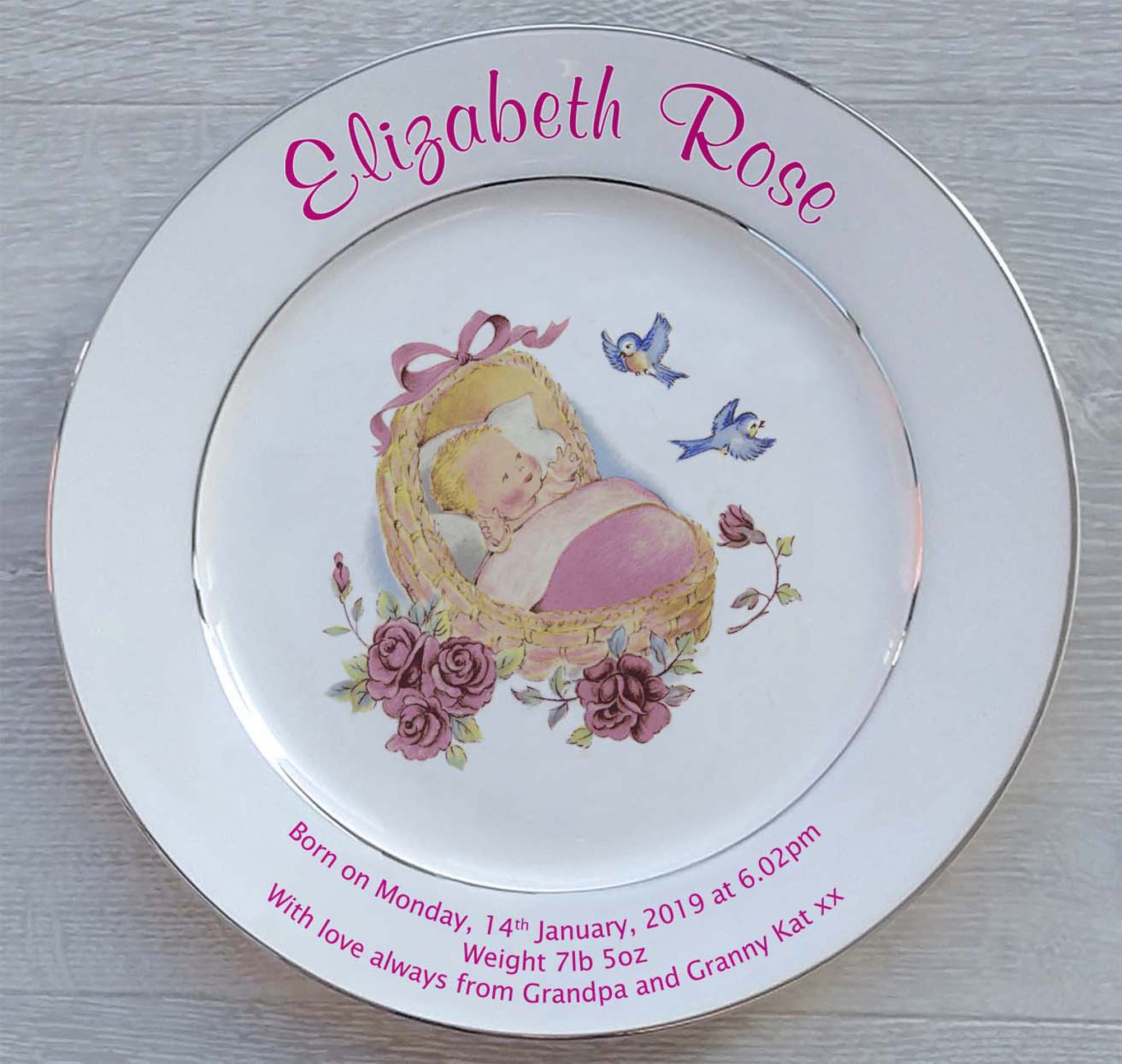 Personalised Baby Birth or Christening Plate Pink Cradle - Etsy