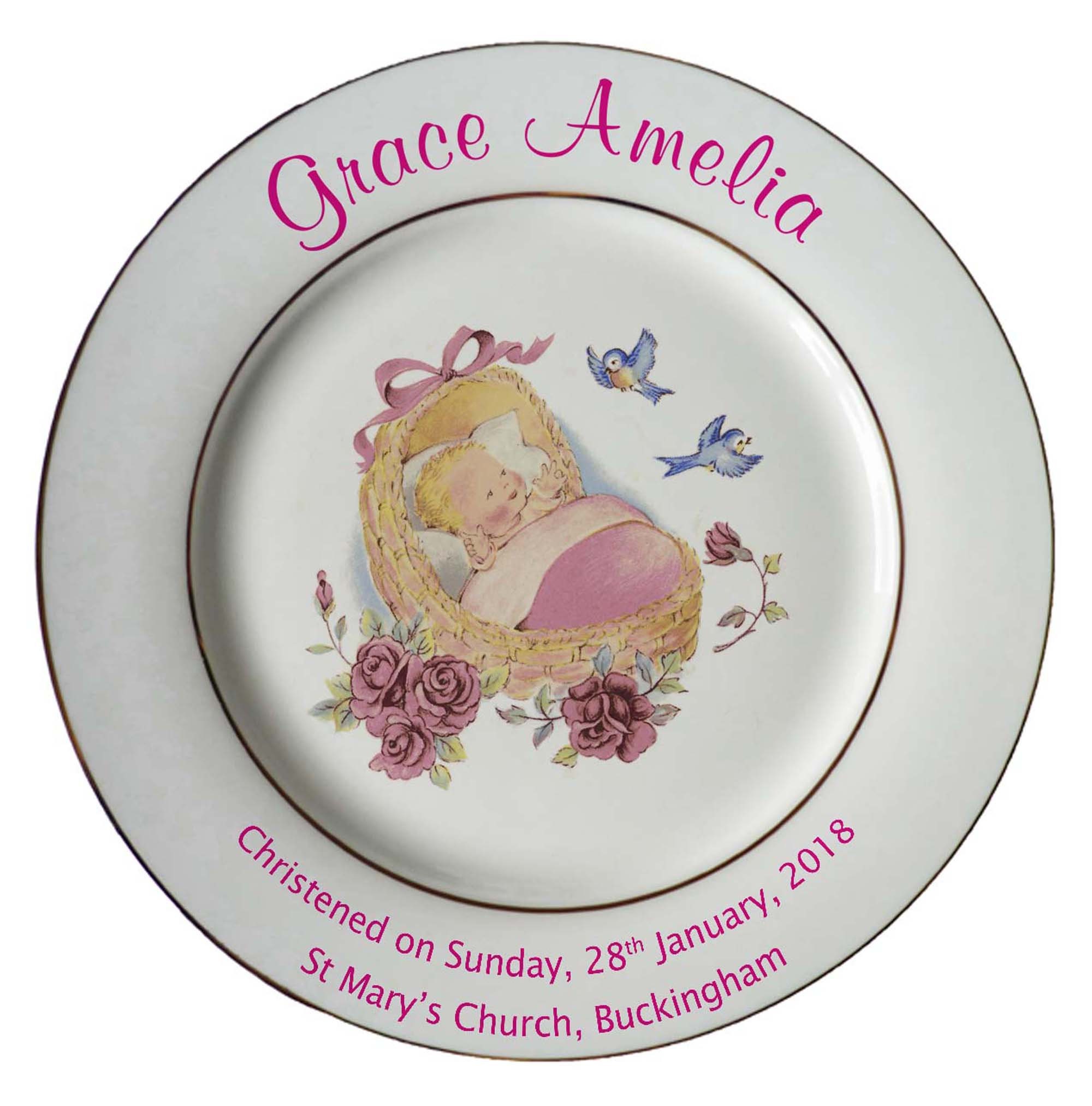 Personalised Baby Birth or Christening Plate Pink Cradle | Etsy