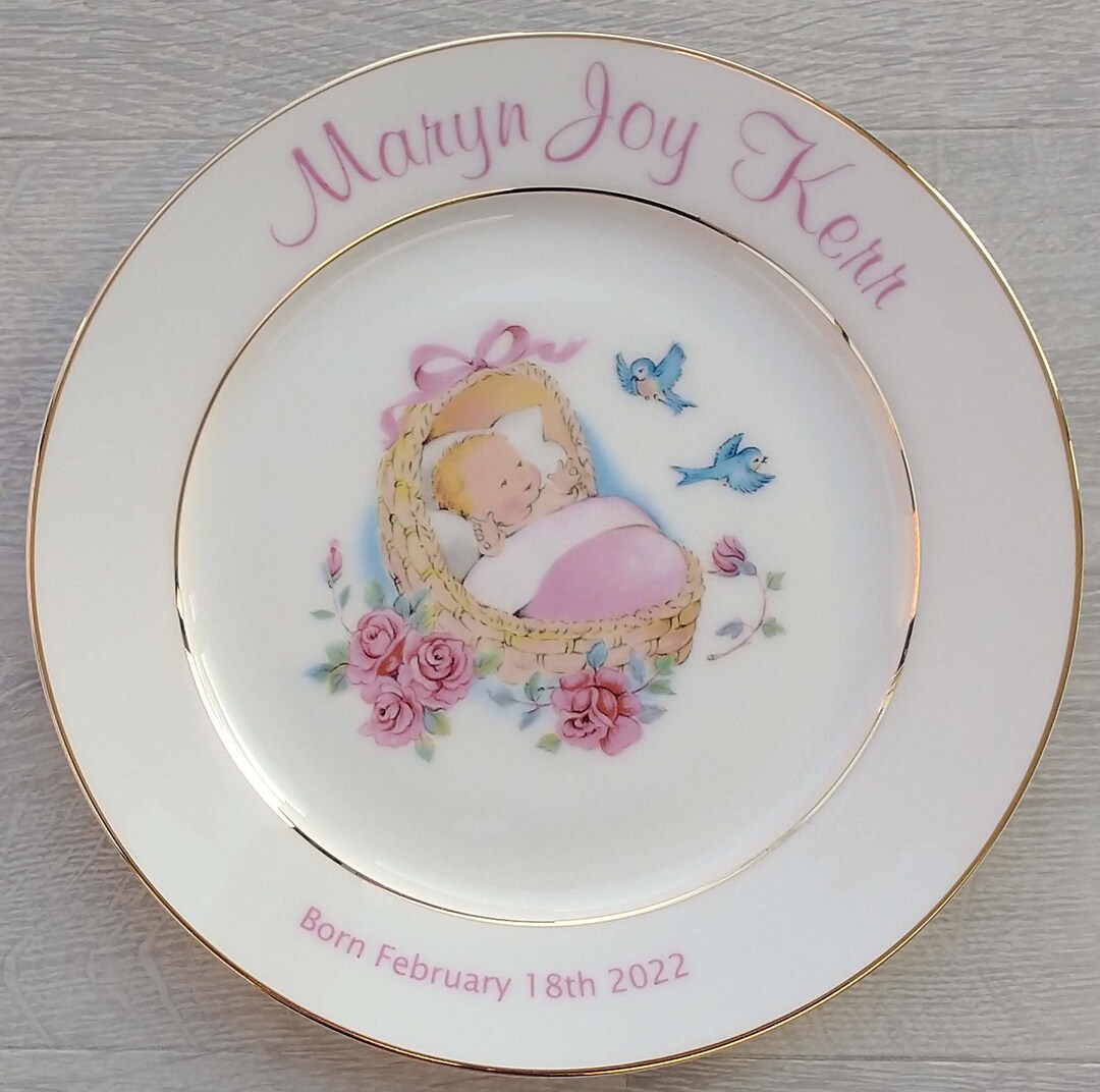 Personalised Baby Birth or Christening Plate Pink Cradle - Etsy