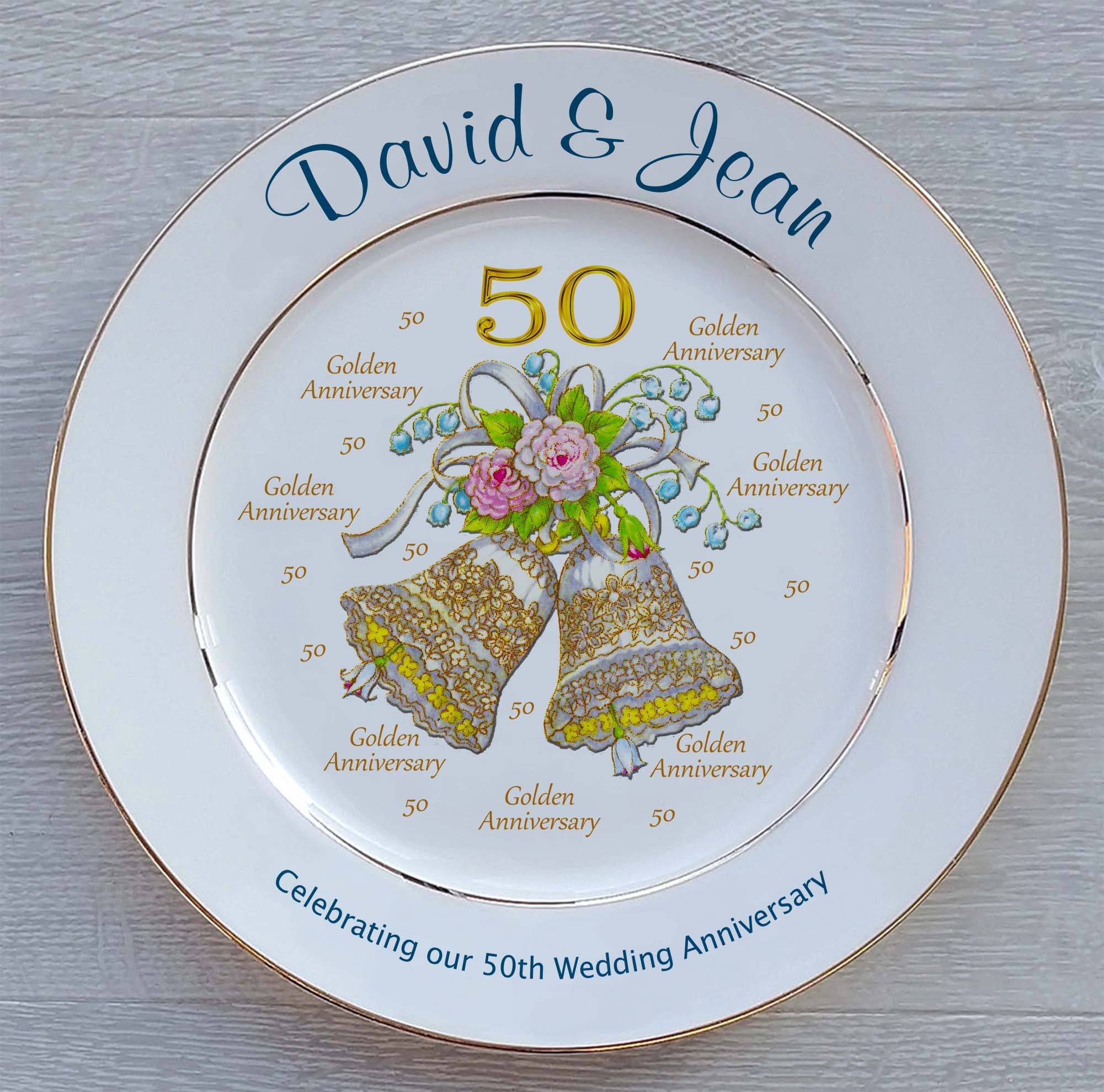 Personalised Golden Wedding (50th Anniversary) Gift - Fine Bone China ...