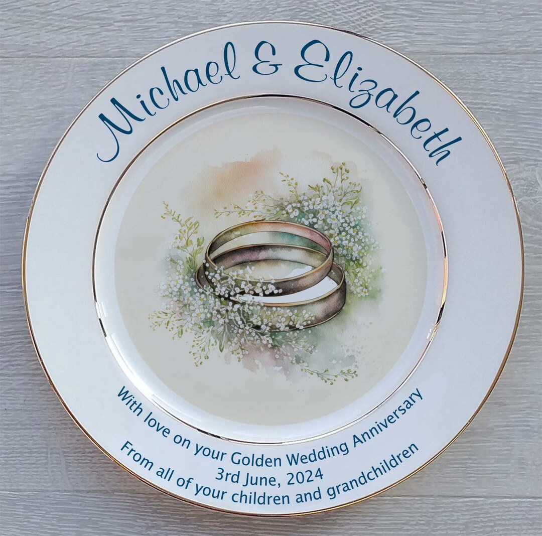 Personalised Wedding or Anniversary Gift - Bone China Plate - Rings ...