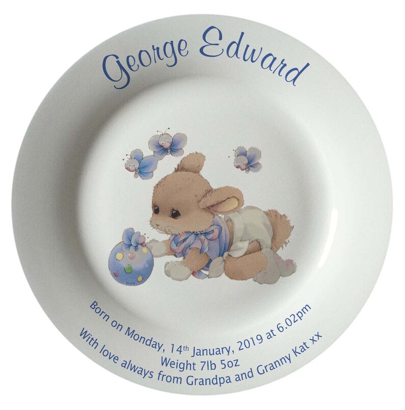 Personalised Baby Birth Or Christening Plate Blue Sleepytime | Etsy