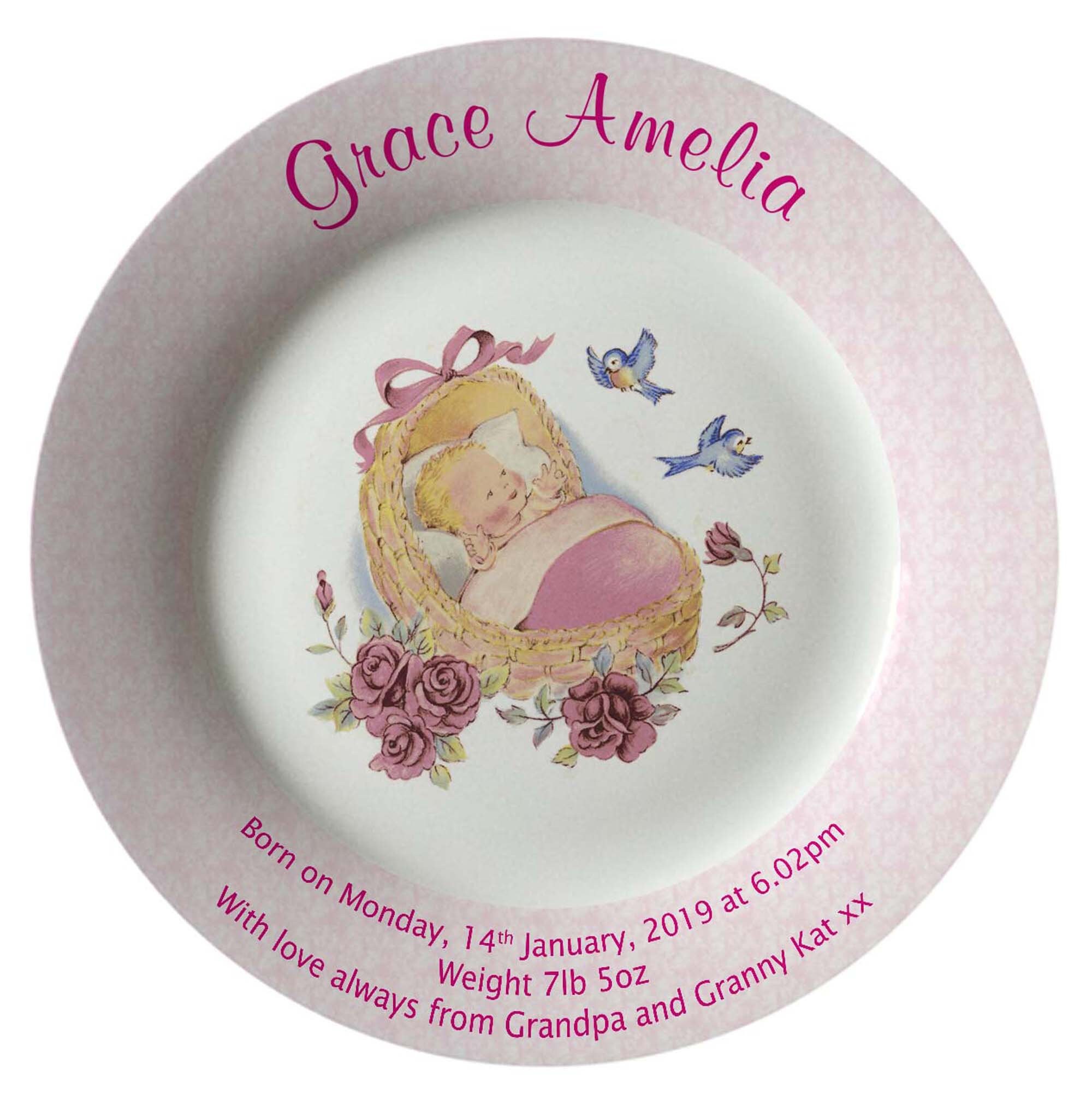 Personalised Baby Birth or Christening Plate Pink Cradle | Etsy