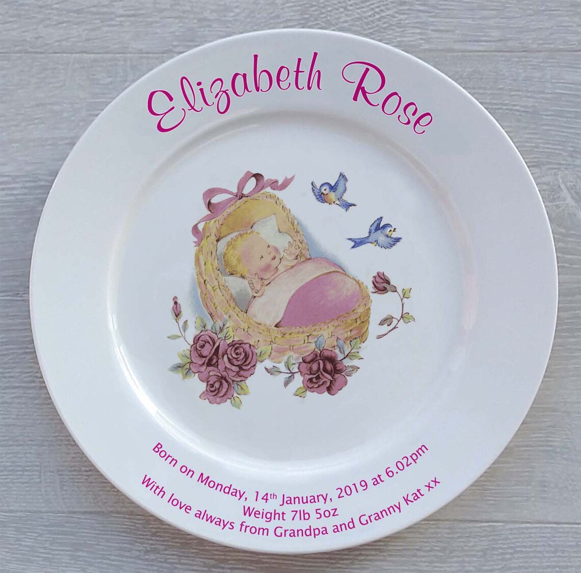 Personalised Baby Birth or Christening Plate Pink Cradle - Etsy