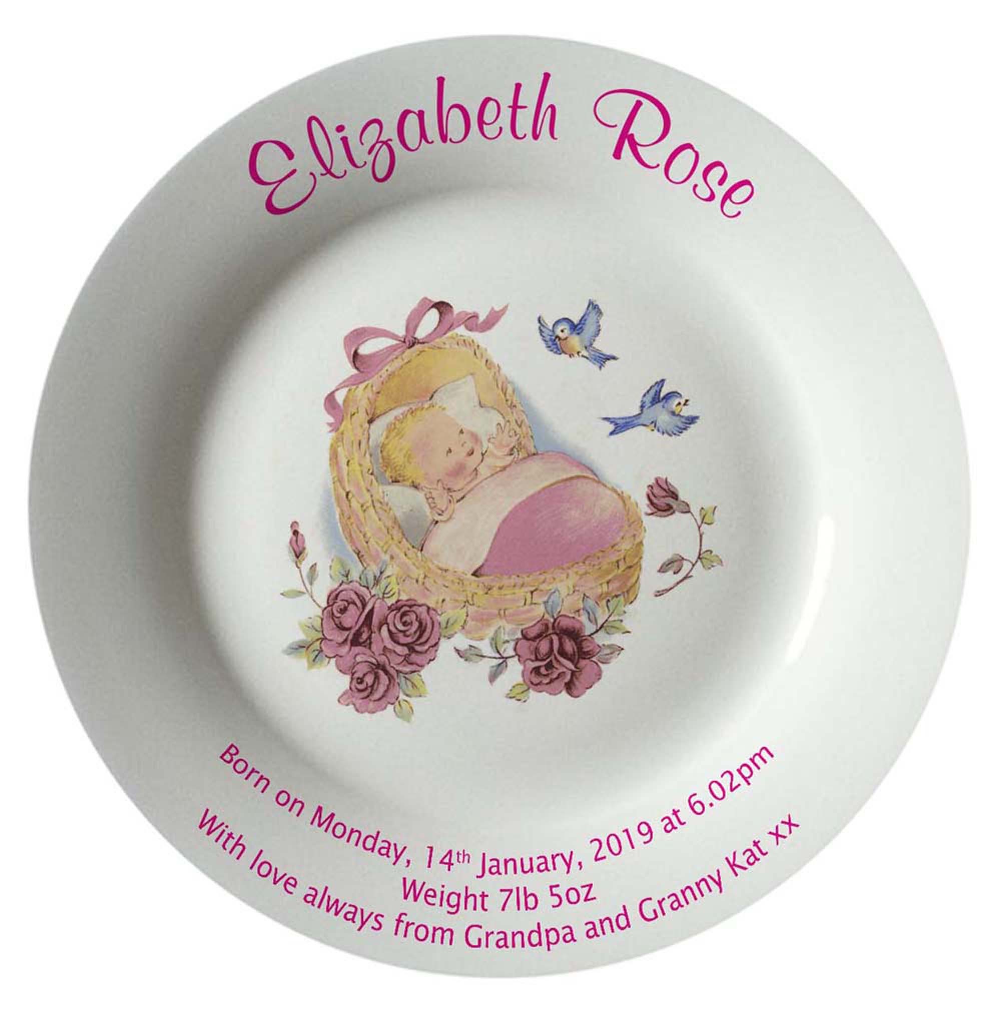 Personalised Baby Birth or Christening Plate Pink Cradle | Etsy