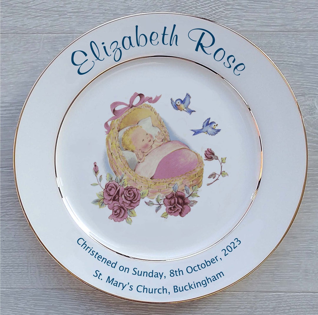 Personalised Baby Birth or Christening Gift Bone China Plate 2 Sizes ...