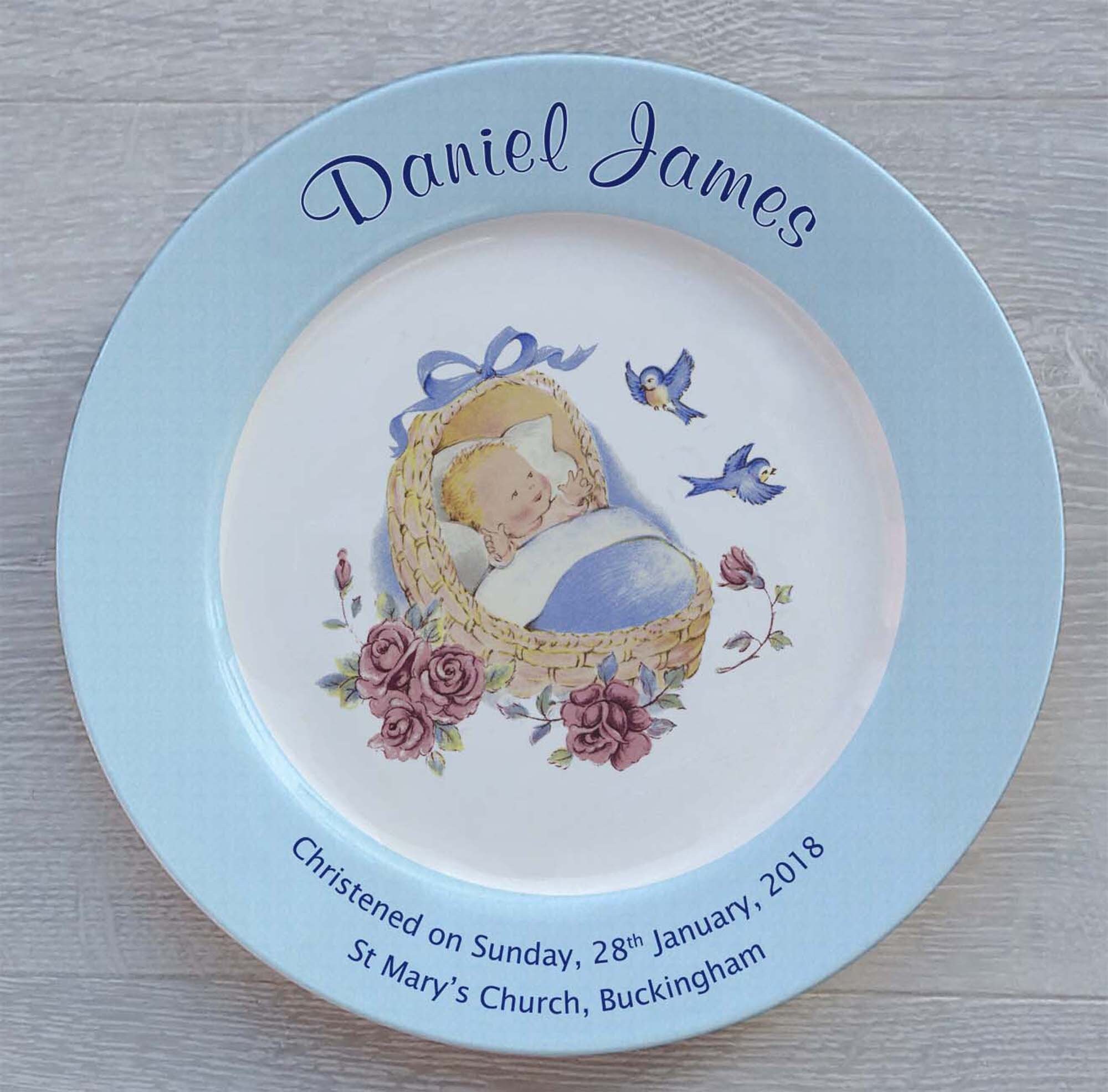Personalised Baby Birth or Christening Plate Blue Cradle | Etsy