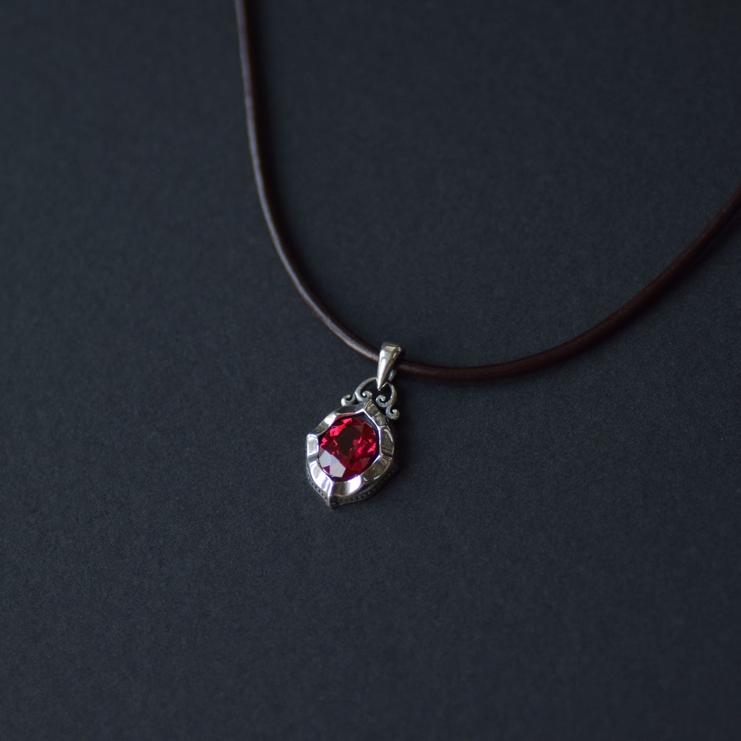 Vintage Ruby Necklace,red Oval Ruby Necklace,925 Sterling Silver ...
