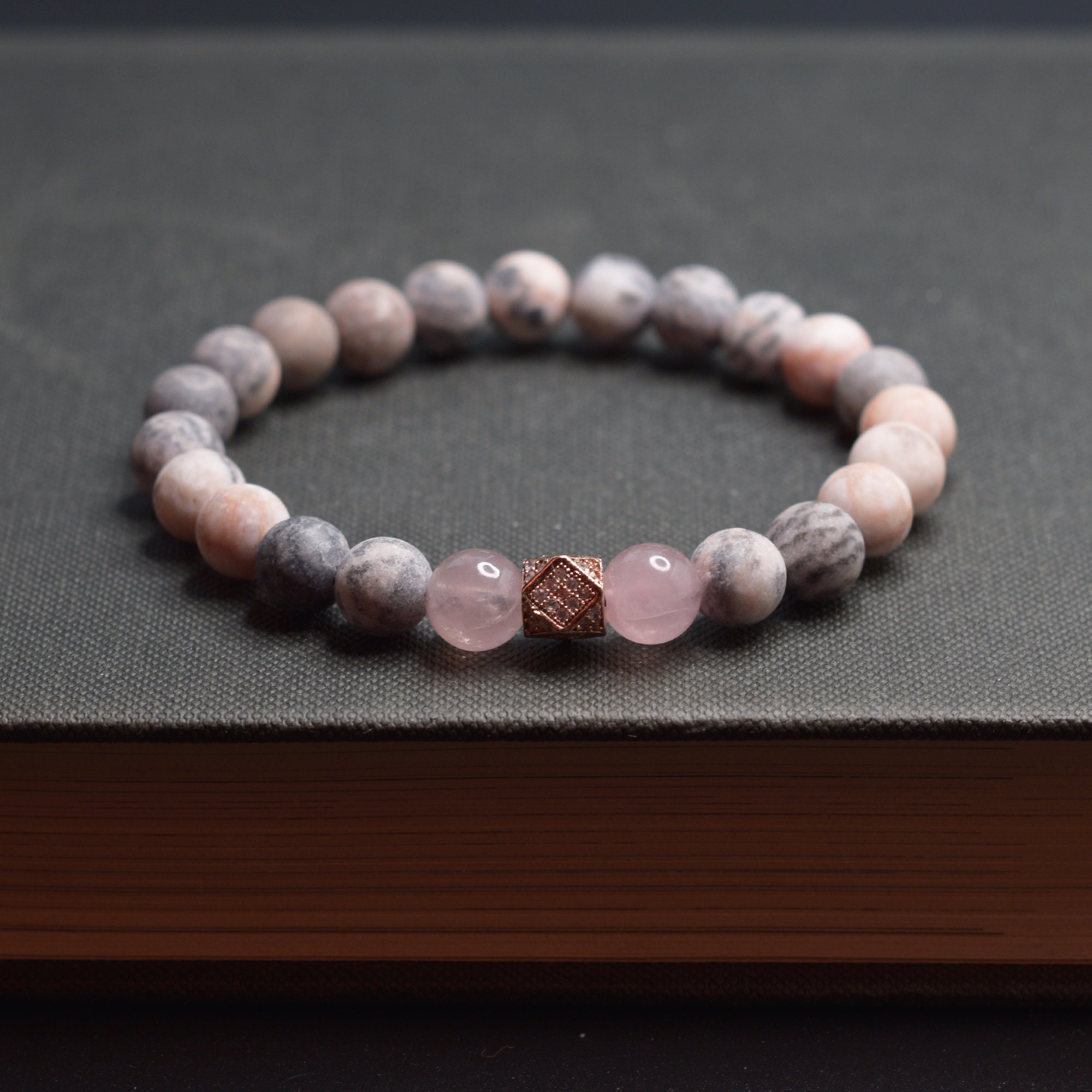 Pink Zebra Stone Crystal Quartz Gemstone Beaded girl's | Etsy