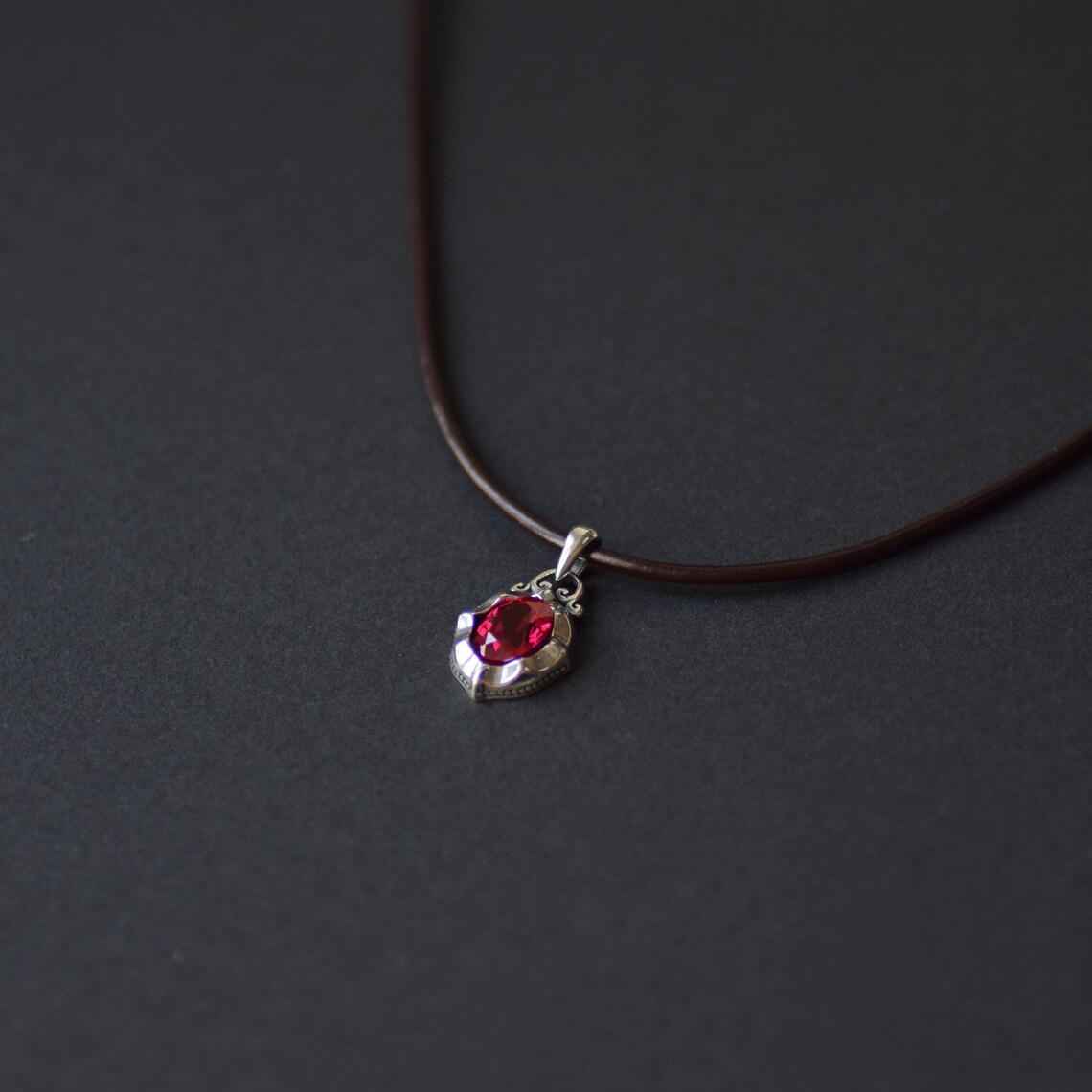 Vintage Ruby Necklace,red Oval Ruby Necklace,925 Sterling Silver ...