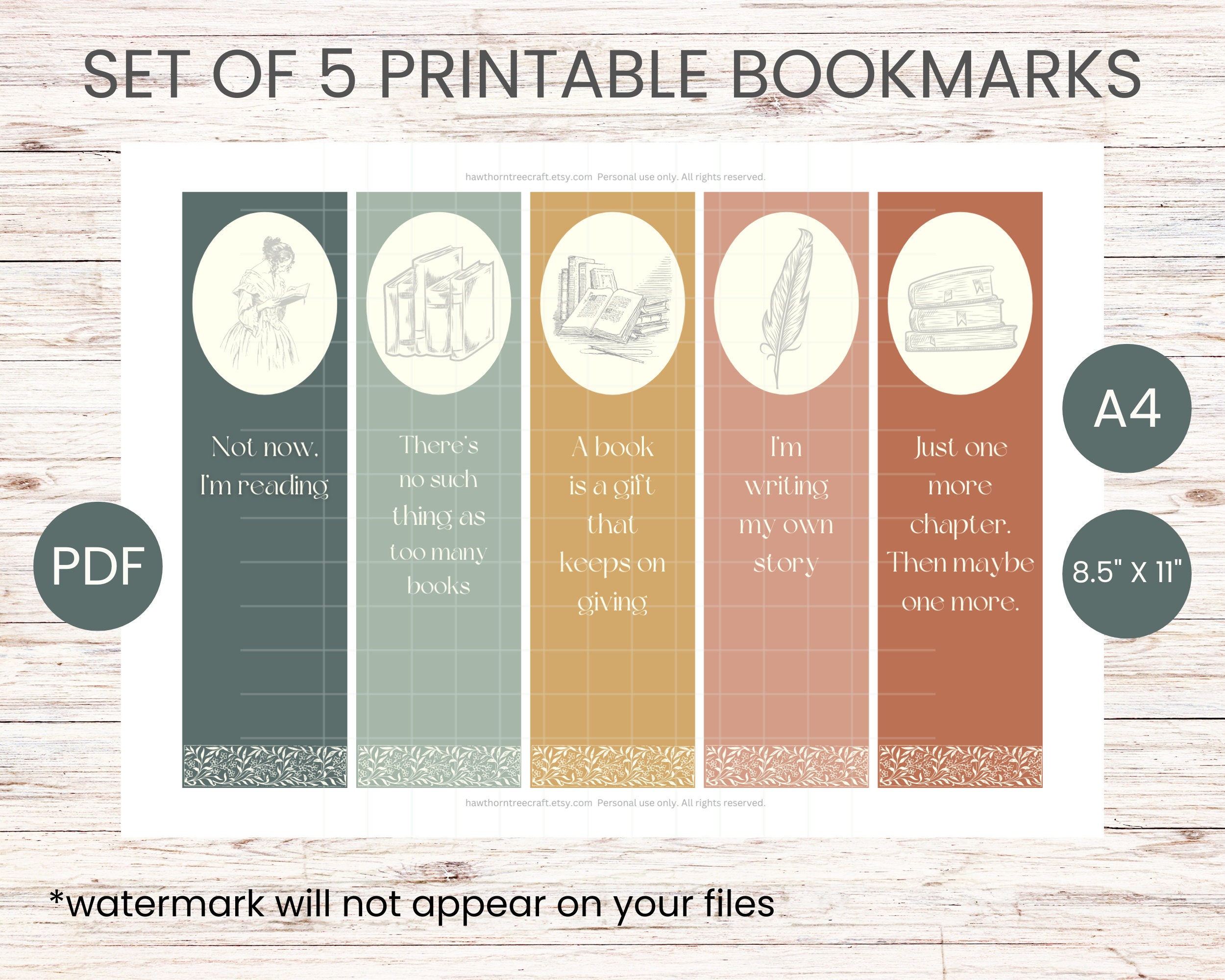Set of 5 Printable Modern Boho Bookmarks With Quotes for Book Lovers ...