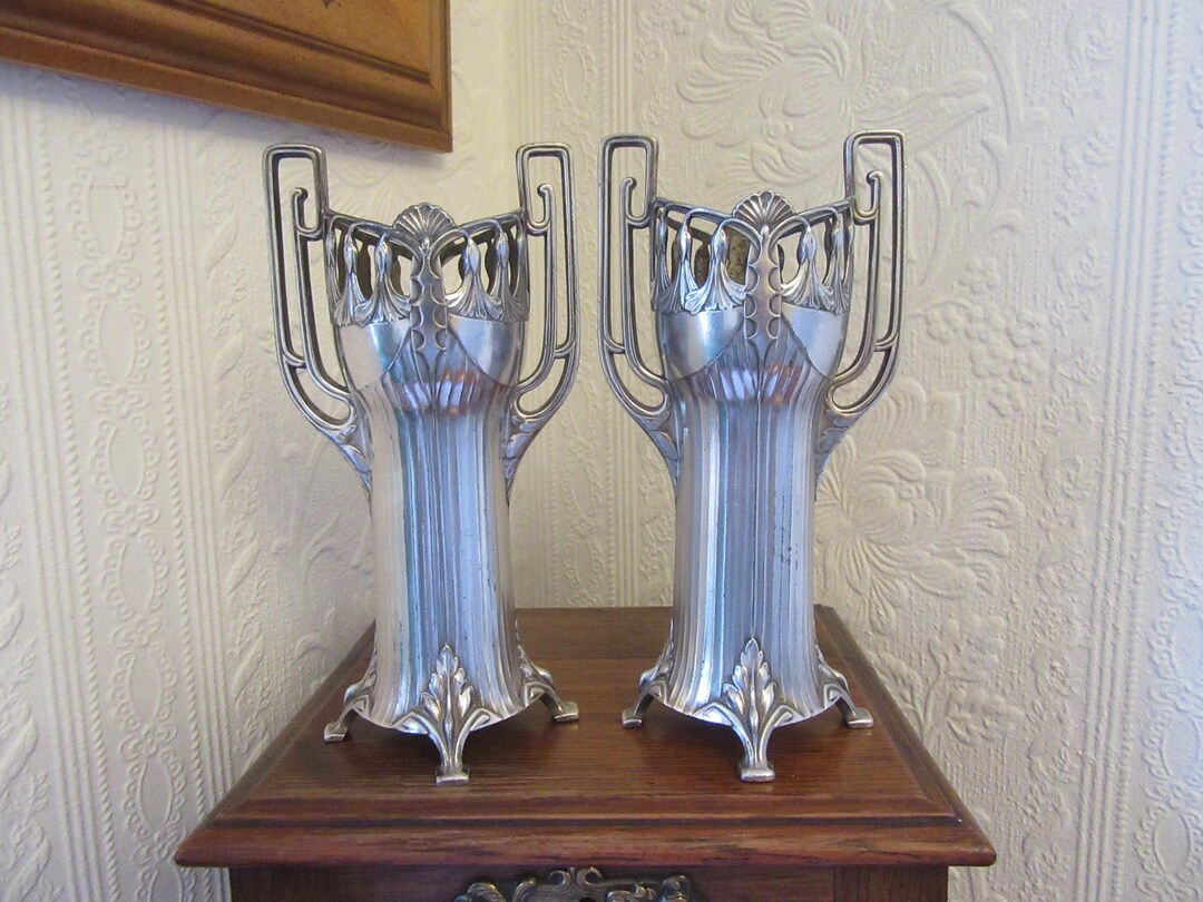 Antique Pair of WMF Ostrich Mark German Albin Muller Silver Plated Vase ...