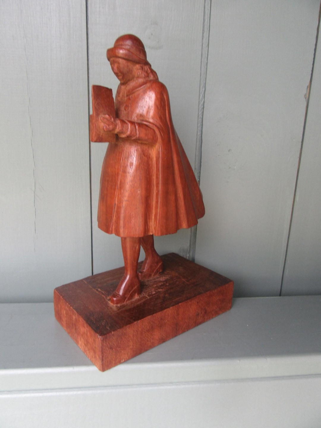Mahogany Hand Carved Figurine 1930s Lady in Hat and Cape - Home/office ...