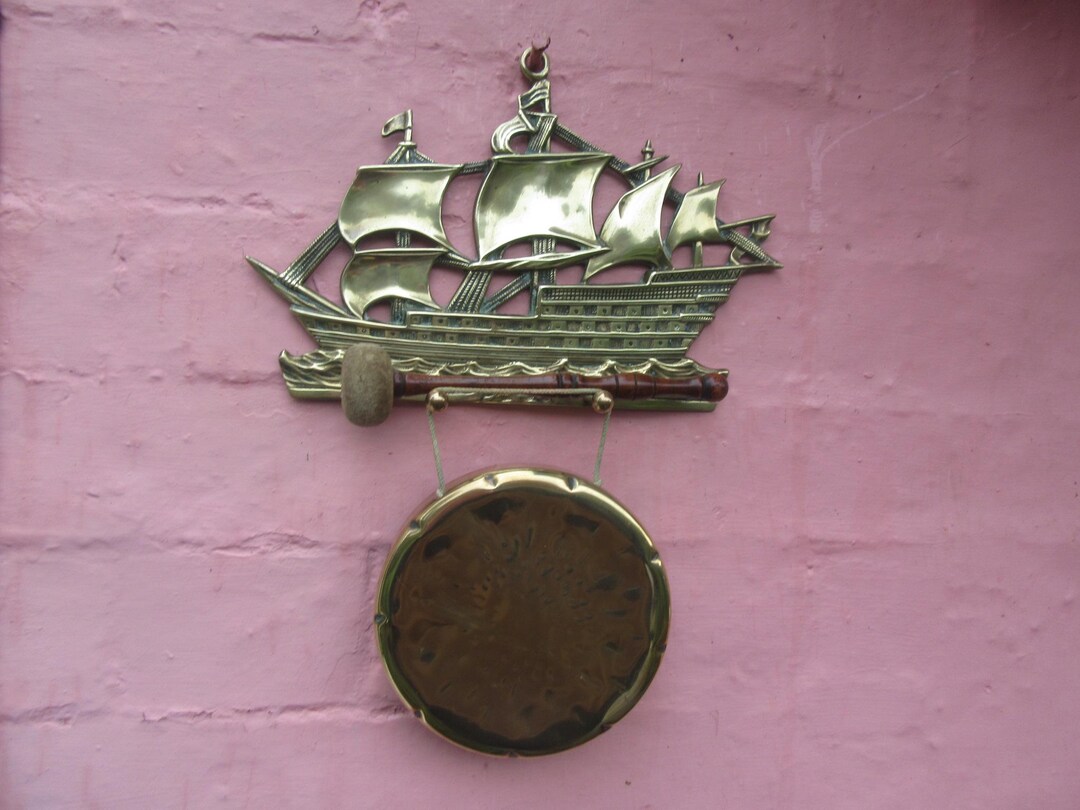 Antique Brass Dinner Gong - Wall Mounted - Early 1900's - Nautical Gong ...