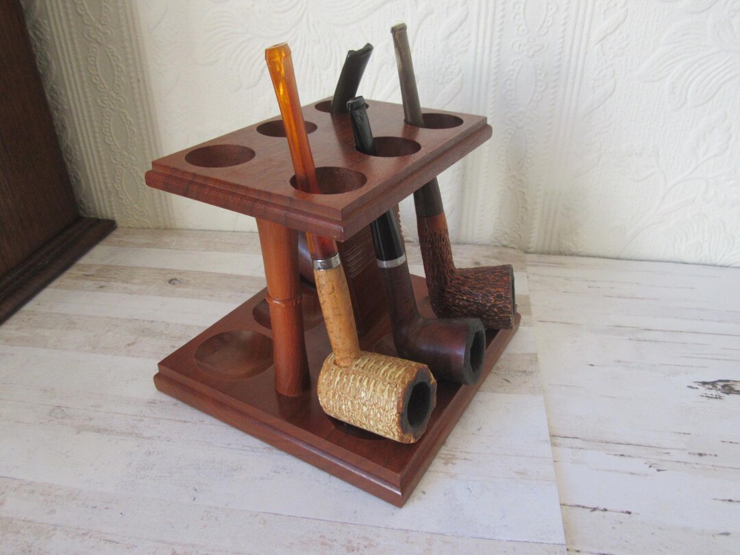 Vintage Wooden Tobacco Pipe Rack Stand Holder - 6 Piece Fairfax Pipe ...