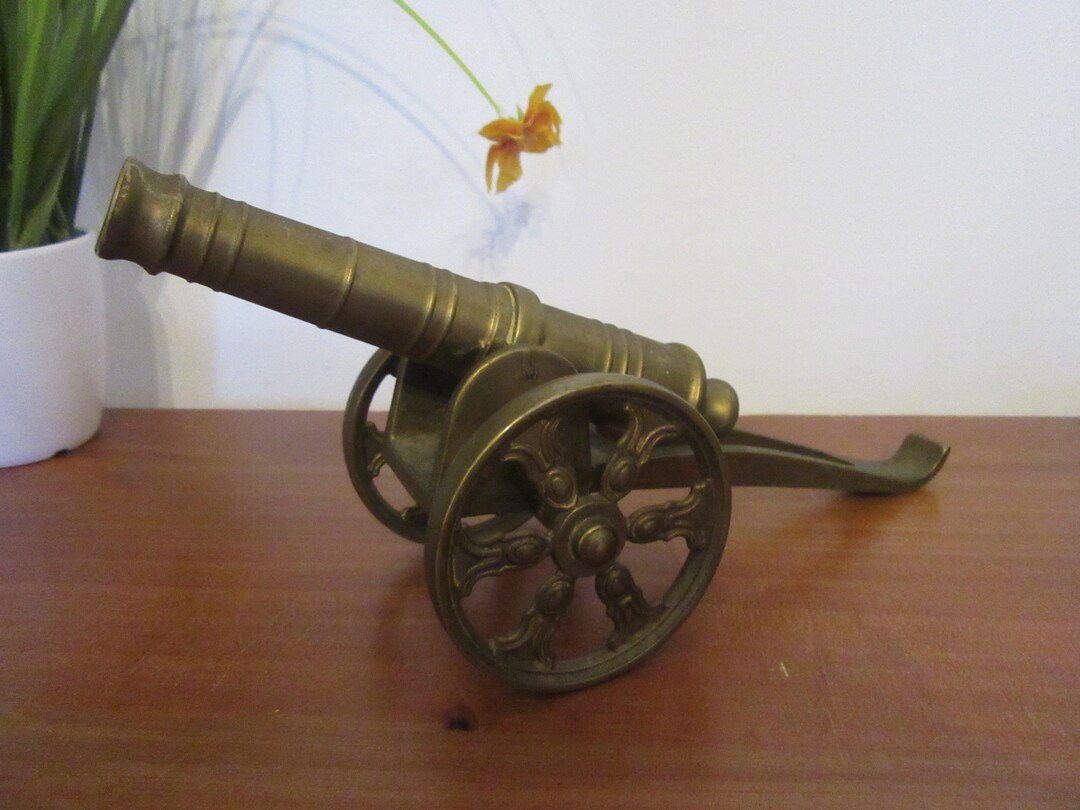 1960's Brass Cannon Desk Ornament - 9" Long Solid Cast Brass Cannon ...