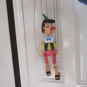 Vintage Marionette Pinocchio Large Hand Painted Wooden Ornament, String ...