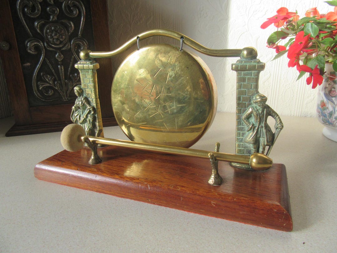 Antique / Vintage Brass Gong Table Dinner Bell - Victorian Man and Lady ...