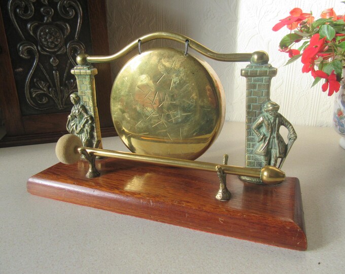 Antique / Vintage Brass Gong Table Dinner Bell - Victorian Man and Lady ...