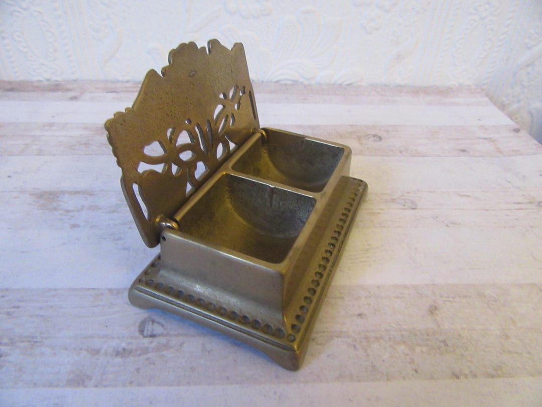 Vintage Brass Stamp Holder Box. Desk Office Decoration. Sunflower ...