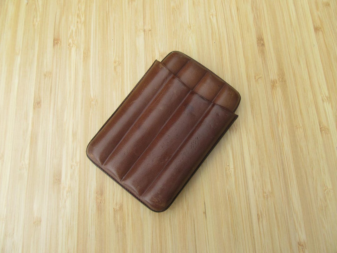 Vintage Leather Cigar Case 4 Finger Holder Sleeve Light Brown Colour - Etsy