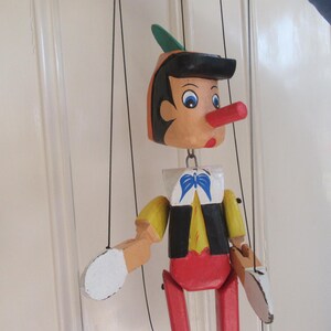 Vintage Marionette Pinocchio Large Hand Painted Wooden Ornament, String ...