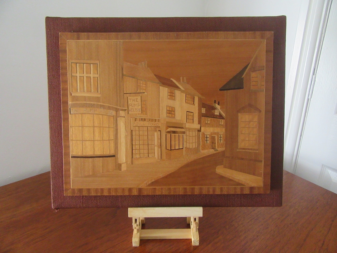 Large Vintage Marquetry Wall Art Picture~inlaid WOOD~ the Pump House ...