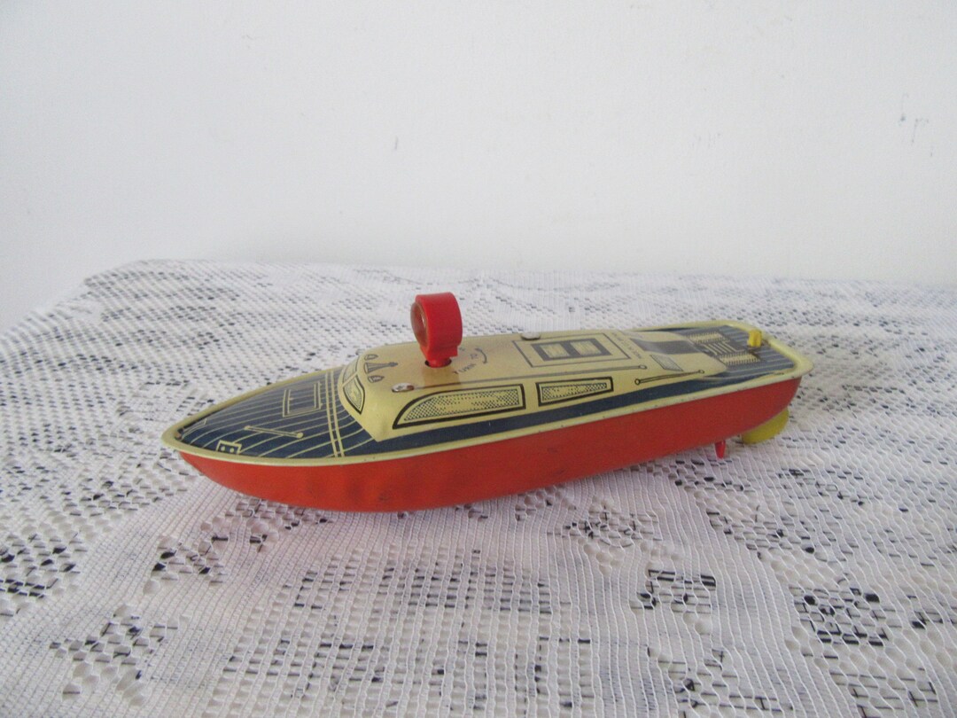 High Speed Motor Launch, Vintage Mechanical Tin Plate Clockwork Toy ...