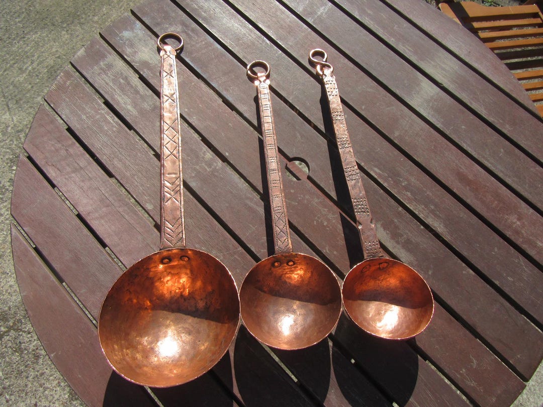 Set of 3 Large Antique French Copper Ladles Hand Hammered - Farmhouse Kitchen Decoration - Etsy