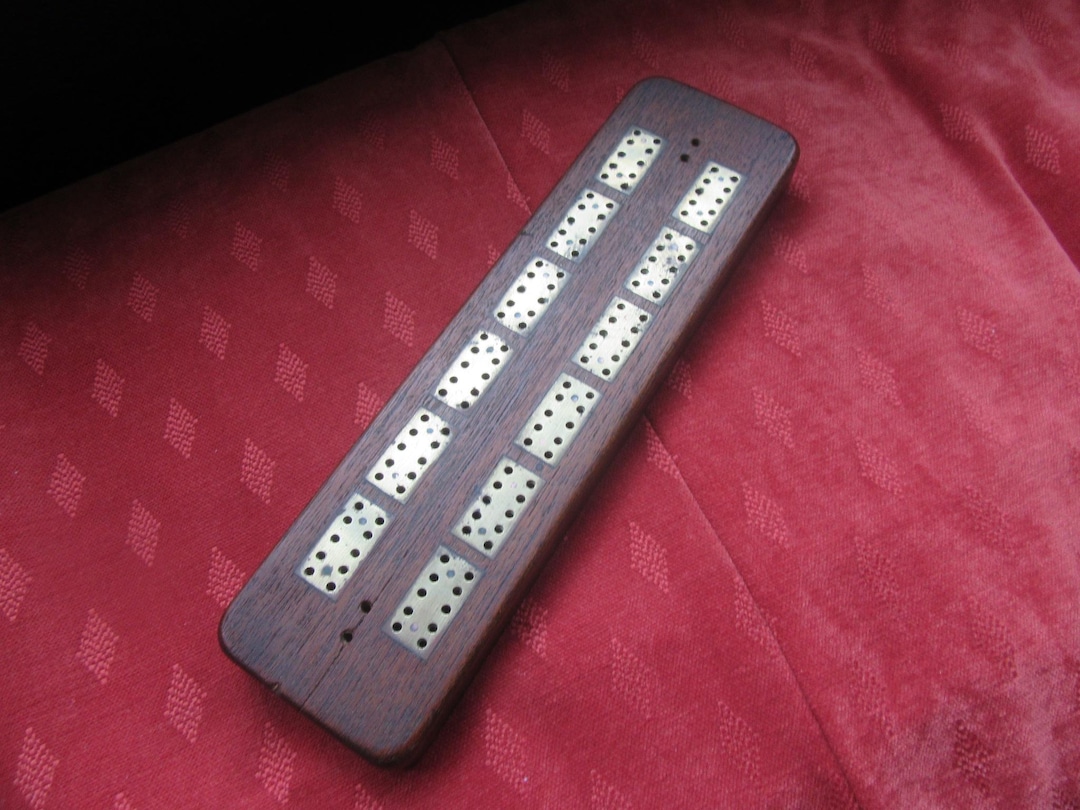 Antique Cribbage Score Board , Solid Oak Wood With Brass Inlay Peg ...