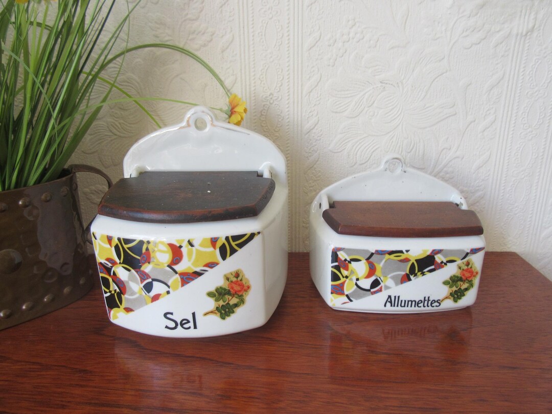 Vintage French Ceramic Salt Box & Match Holder – Kitchen Decor - Etsy