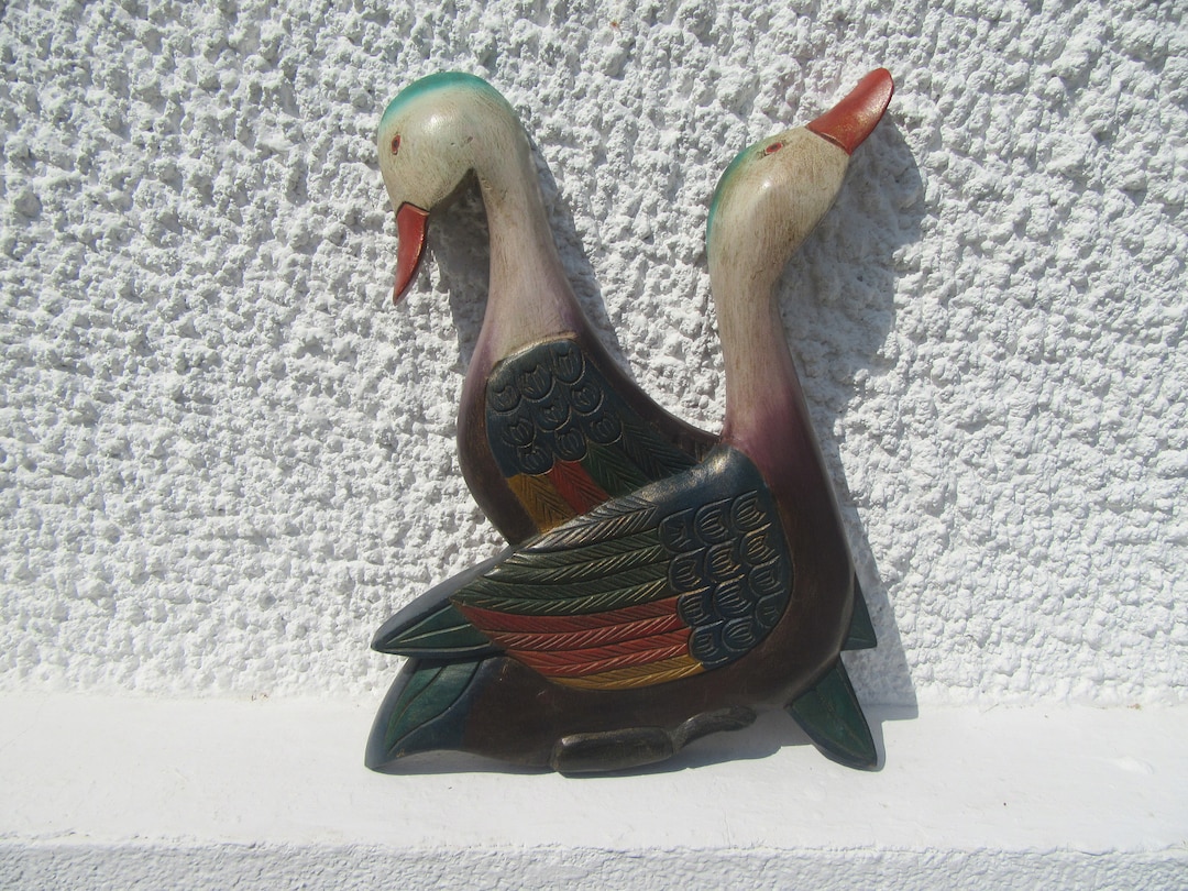 Vintage Carved Wooden Duck Plaque, Hand-painted Bird Wall Decor - Etsy