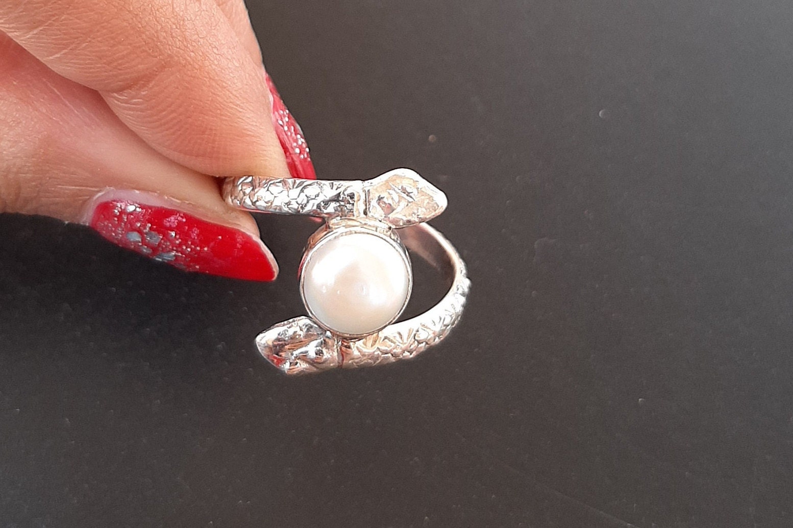 3.62cts Natural White Pearl 925 Sterling Silver Snake Ring | Etsy