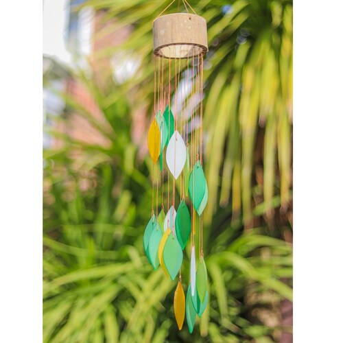 Glass Wind Chime Green Leaves Windchime Garden Art Home Decor - Etsy