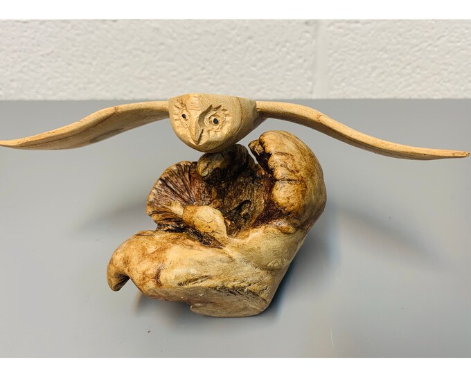 Parasite Wood Owl Flying Statue - Wood Hand Carved Animal Figurine ...