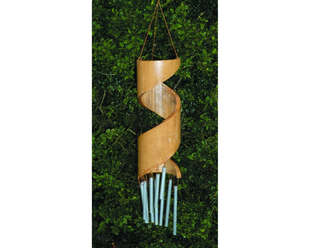 Natural Bamboo & Metal Spiral Wind Chime Handmade Hanging Accessory ...