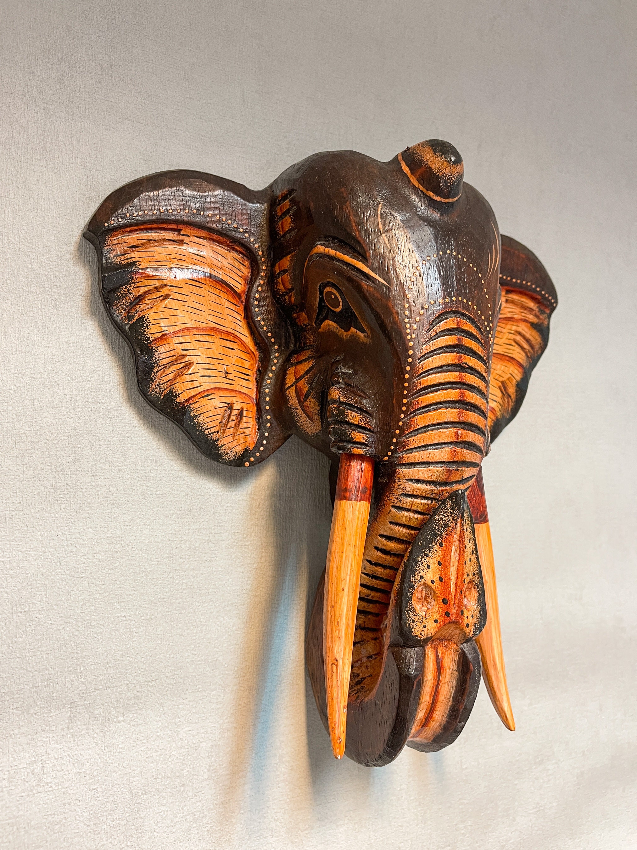 Elephant Wall Mask - Brown Hanging Wooden Hand Carved Art Fair Trade ...
