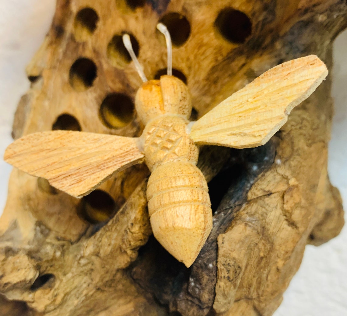 Wooden Freestanding Bee Hotel With Three Hand Carved - Etsy UK