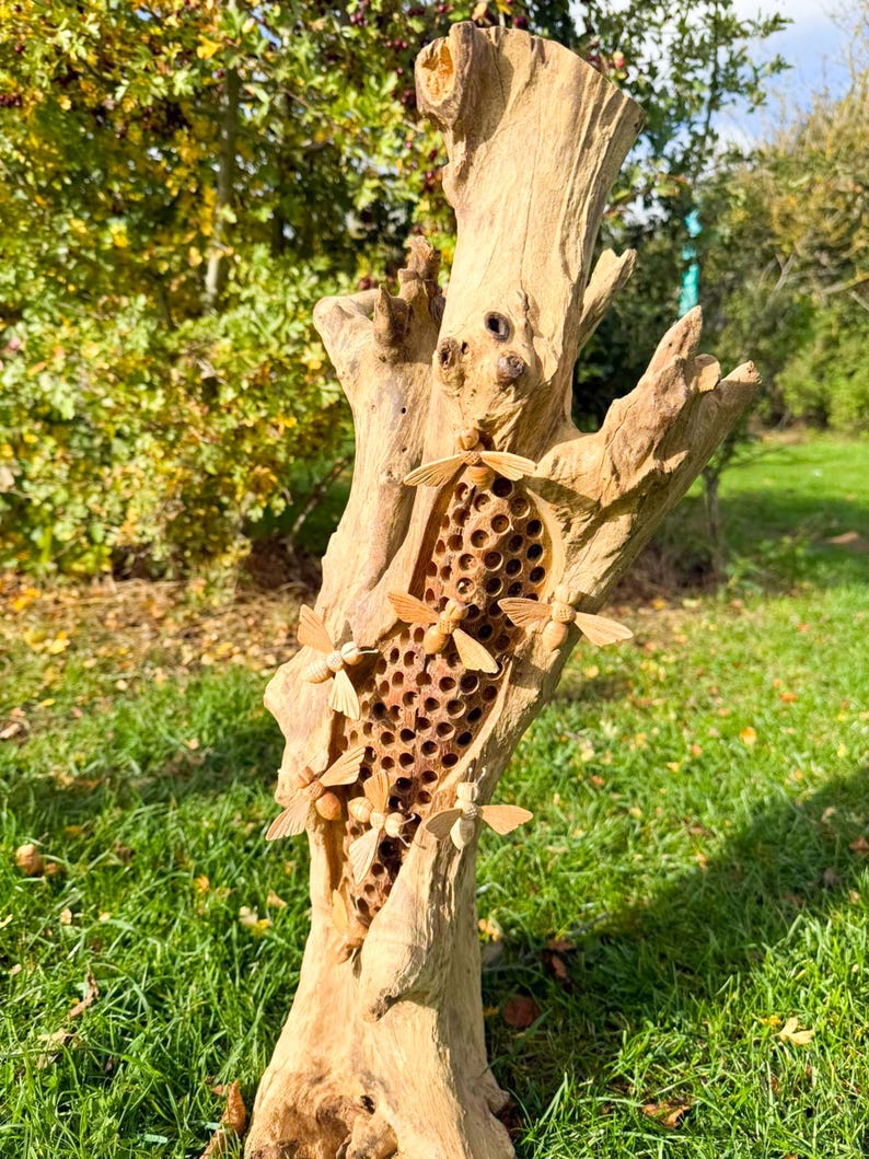 Extra Large Wooden Freestanding Bee Hotel With Eight Hand Carved ...