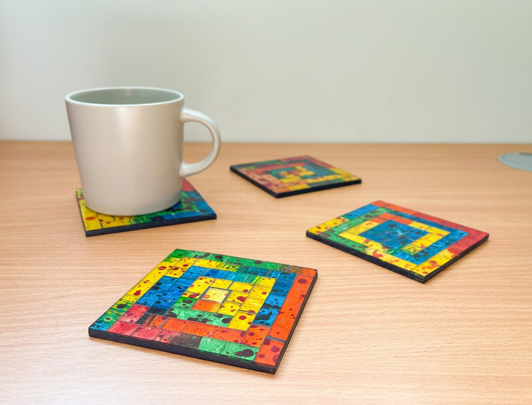 Rainbow Square Mosaic Coasters Terracotta Handmade Fair Trade Glass ...