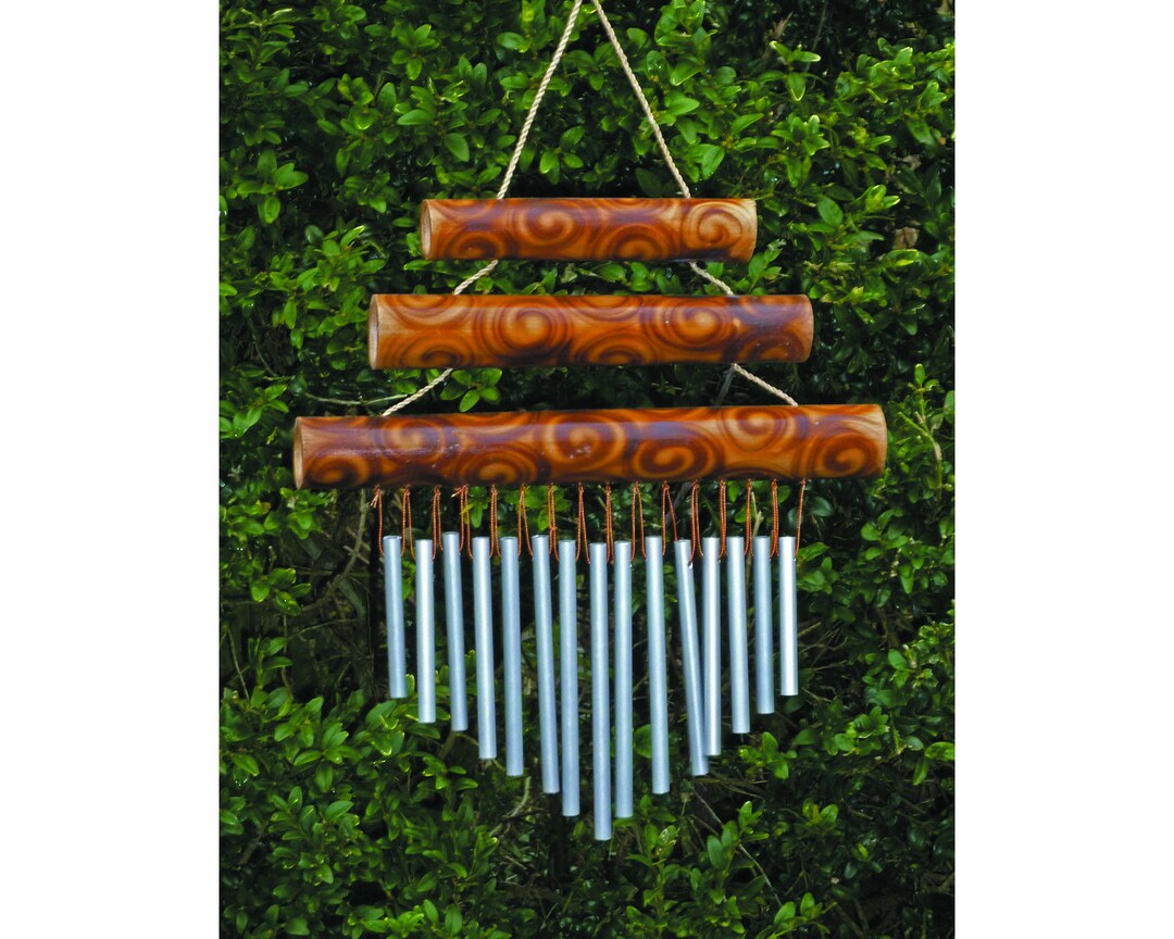 Burnt Bamboo & Metal Wind Chime Handmade Hanging Accessory - 30 X 30 Cm ...